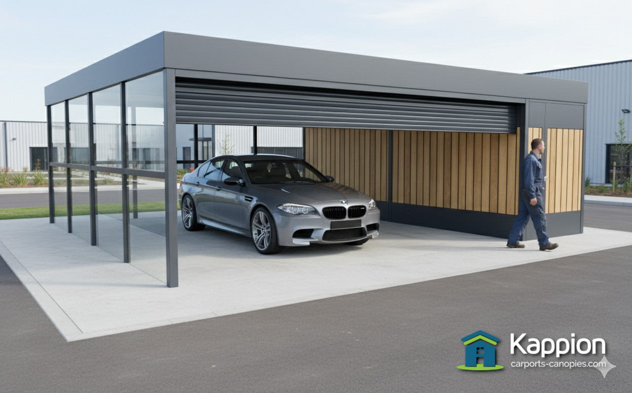 Europort Ultimate Wash Bay with Storage Room | Kappion Carports & Canopies